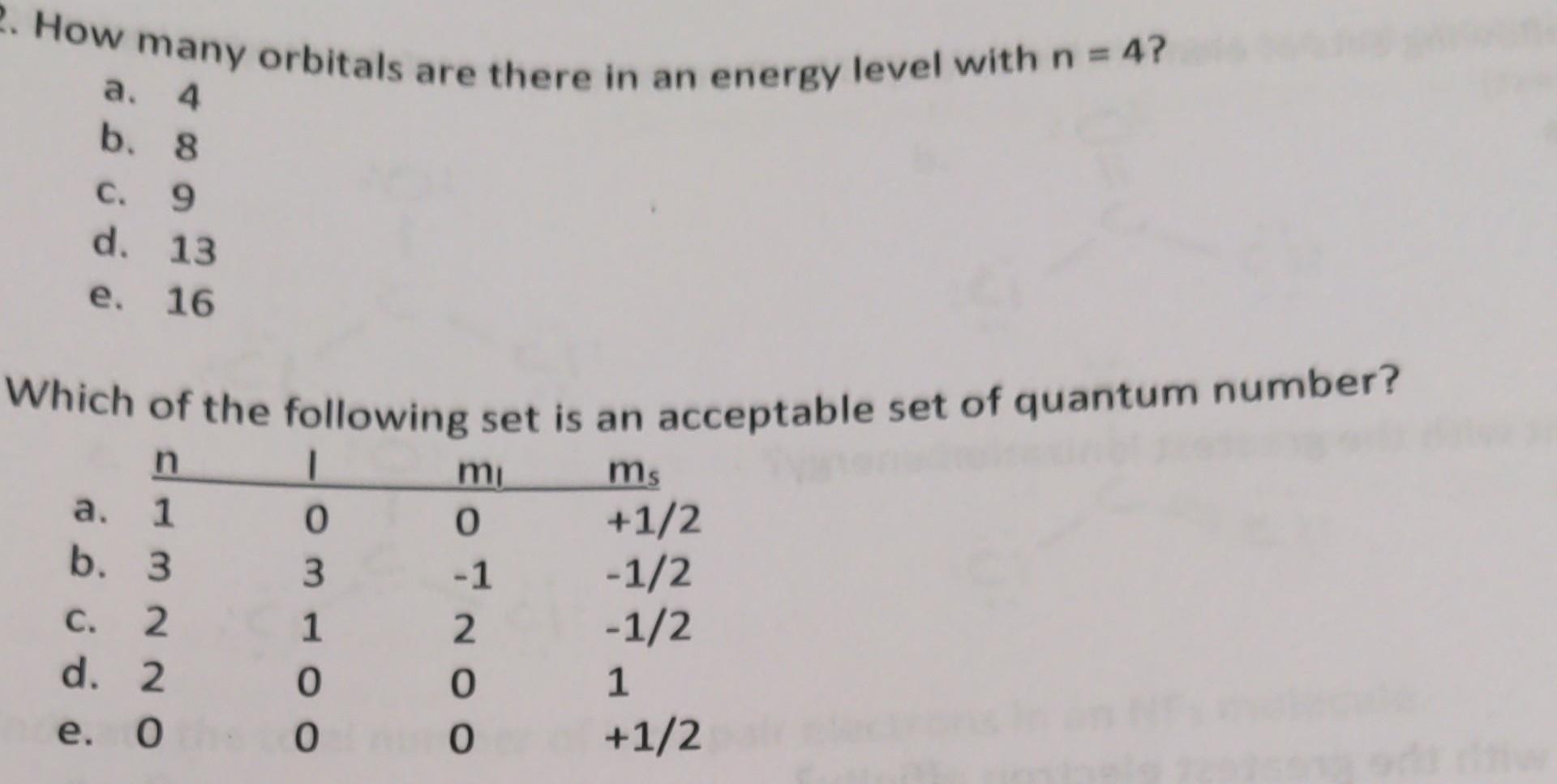 Solved How many orbitals are there in an energy level with | Chegg.com