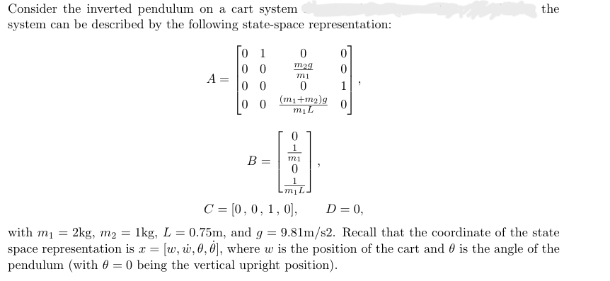 Solved Consider the inverted pendulum on a cart | Chegg.com