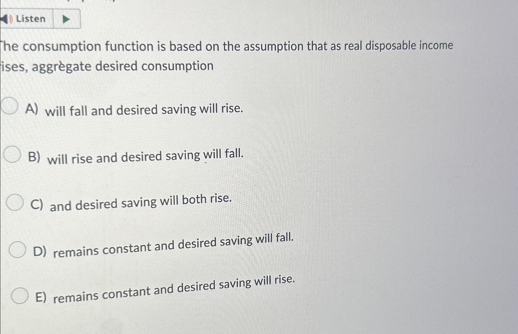 Solved ListenThe consumption function is based on the | Chegg.com