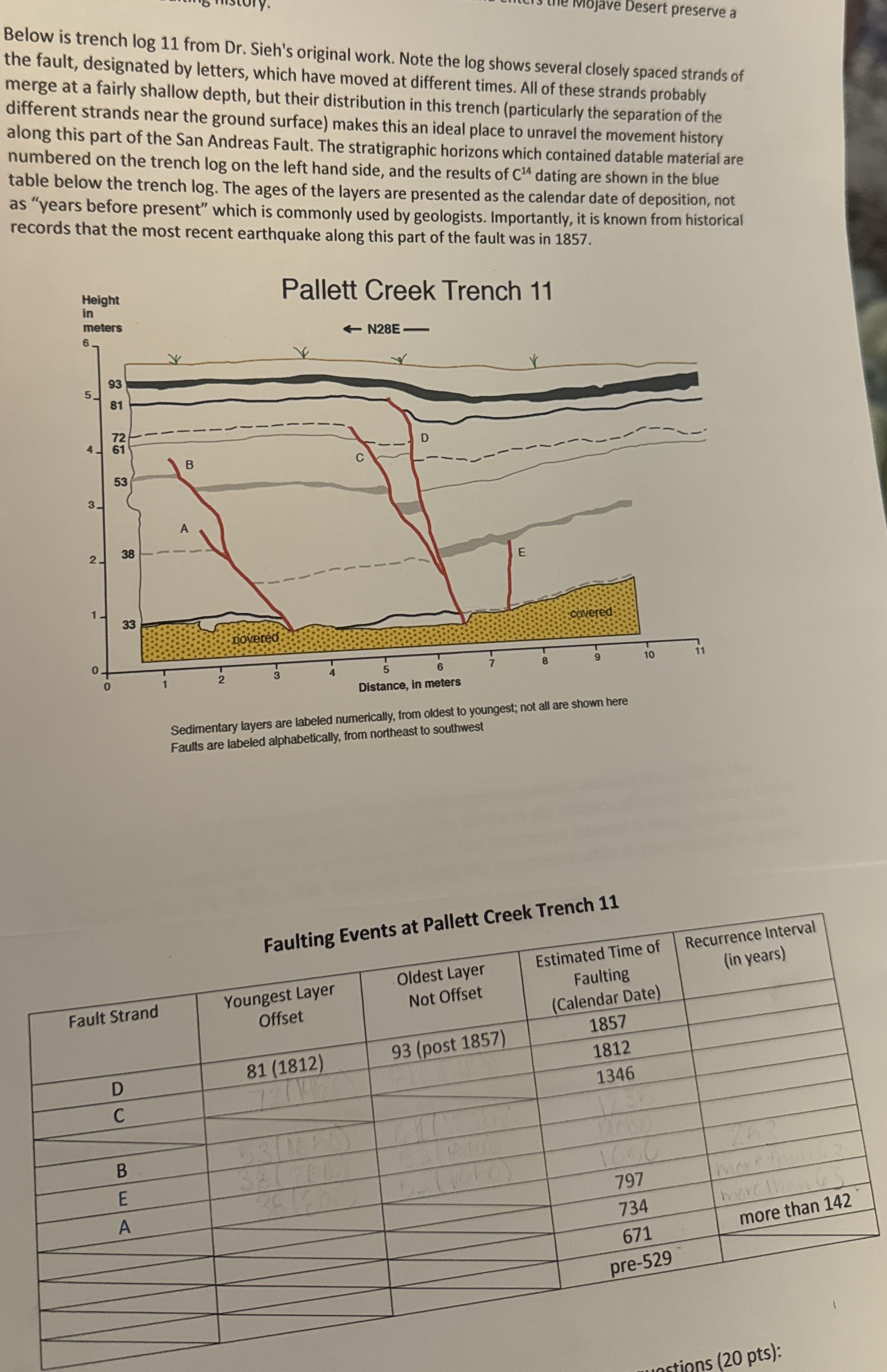 Solved Below is trench log 11 ﻿from Dr. ﻿Sieh's original | Chegg.com