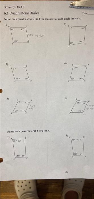 Solved Geometry - Unit 6 6.1 Quadrilateral Basics Date Name | Chegg.com
