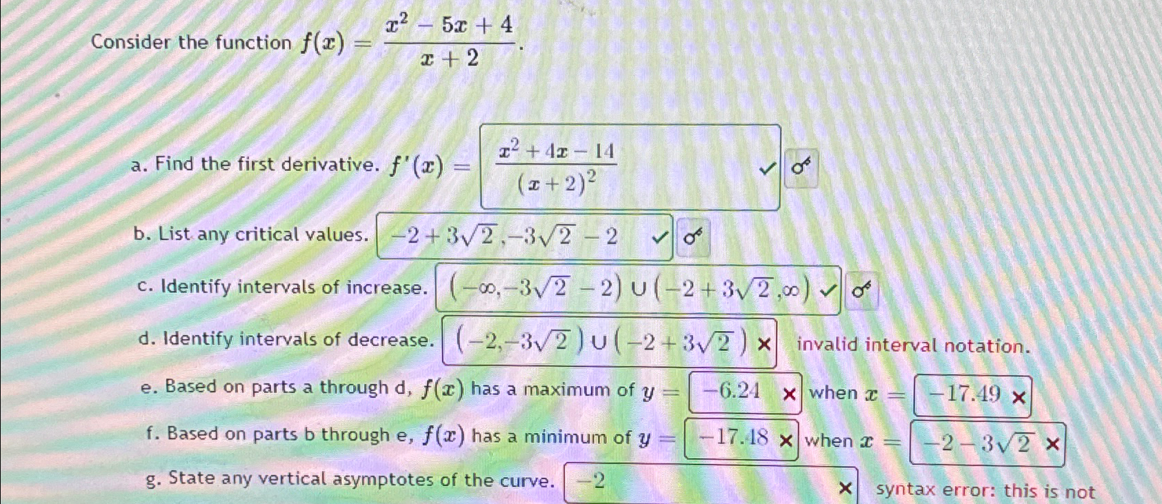 Solved Consider the function f(x)=x2-5x+4x+2.a. ﻿Find the | Chegg.com