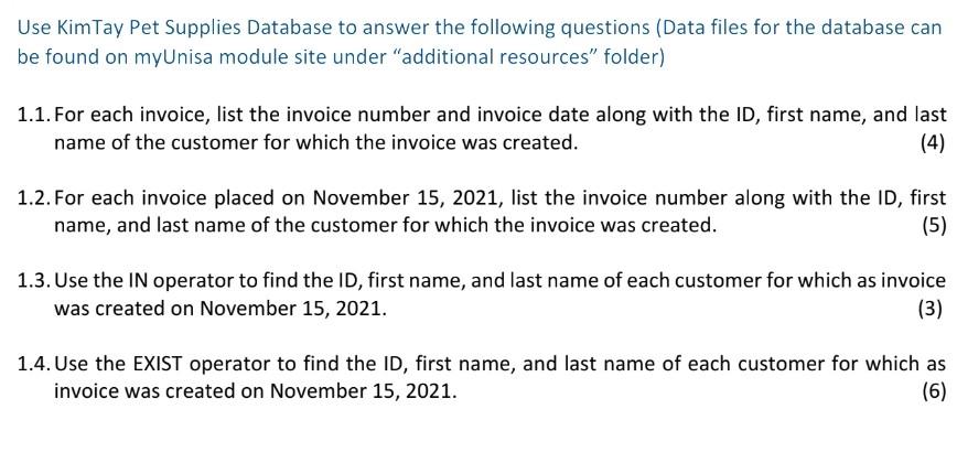 Solved Use KimTay Pet Supplies Database to answer the | Chegg.com