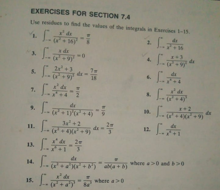 Solved EXERCISES FOR SECTION 7.4 Use residues to find the | Chegg.com