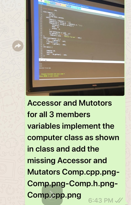 Solved Accessor and Mutotors for all 3 members variables | Chegg.com