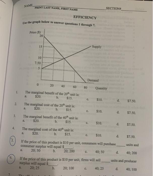 Solved NAME PRINT LAST NAME, FIRST NAME SECTION# EFFICIENCY | Chegg.com