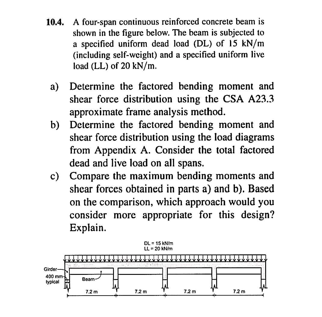 Solved 10.4. A four-span continuous reinforced concrete beam | Chegg.com