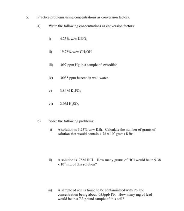 Solved 5. Practice problems using concentrations as | Chegg.com