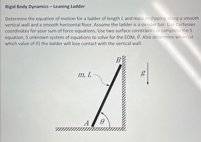 Solved Rigid Body Dynamics - Leaning Ladder Determine the | Chegg.com