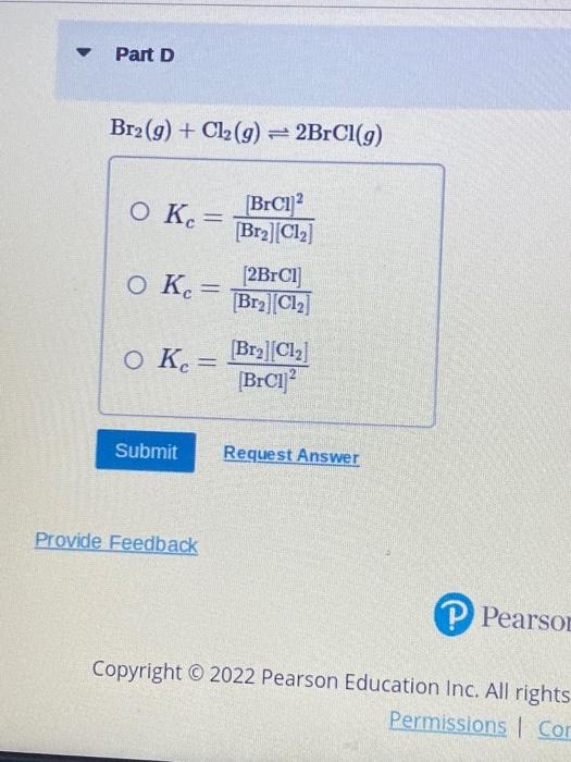 Solved Br2(g)+Cl2(g)⇌2BrCl(g) | Chegg.com