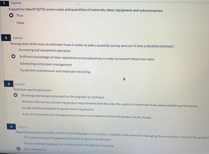 Solved A quantity takeoff (QTO) covers costs and quantities | Chegg.com