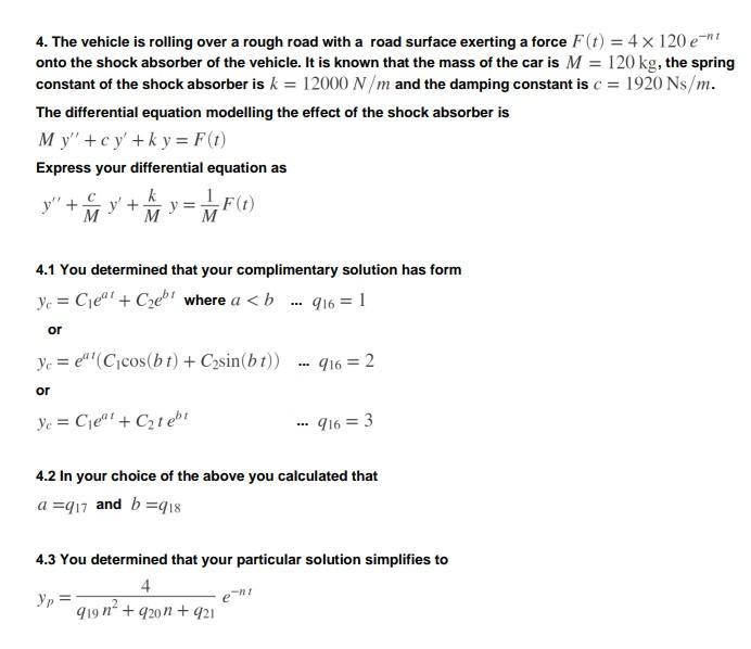 Solved 4. The vehicle is rolling over a rough road with a | Chegg.com