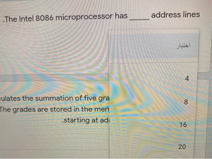 Solved .The Intel 8086 microprocessor has address lines | Chegg.com
