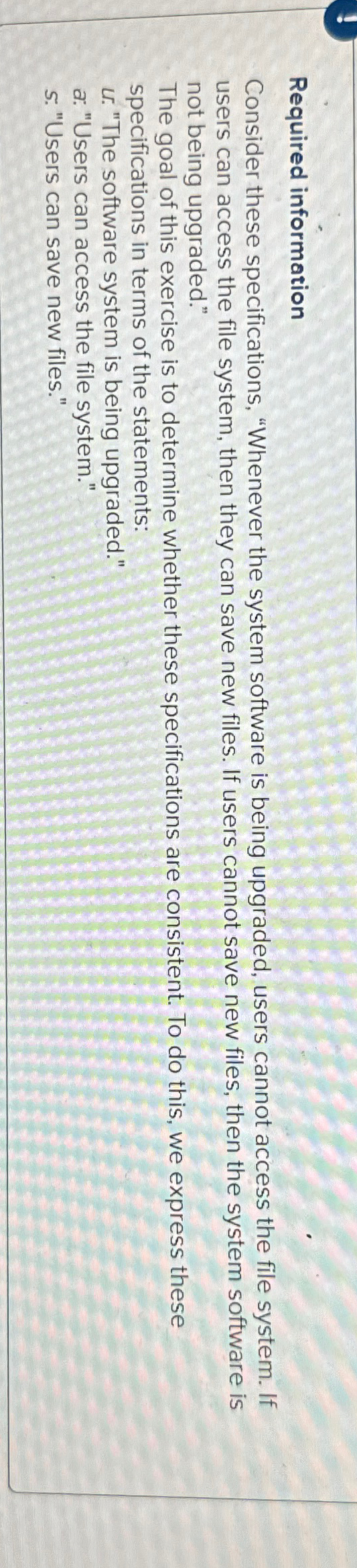 Solved Required informationConsider these specifications, | Chegg.com