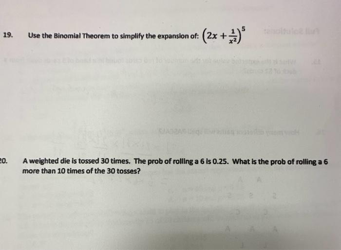Solved 19. Use the Binomial Theorem to simplify the | Chegg.com