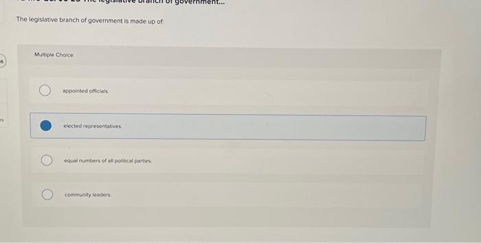 Solved The legishative branch of government is made up of: | Chegg.com