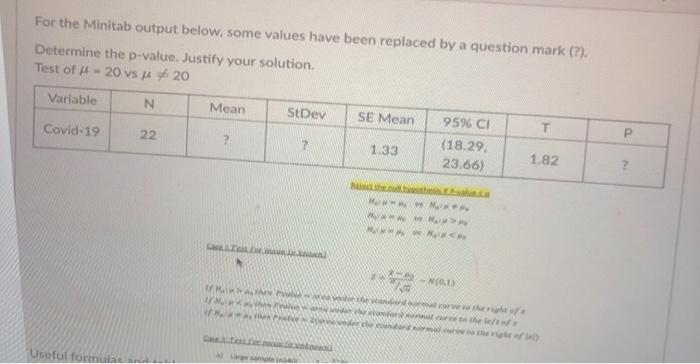 Solved For the Minitab output below, some values have been | Chegg.com