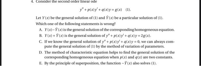 Solved 4. Consider the second order linear ode y" + p(x)y' | Chegg.com