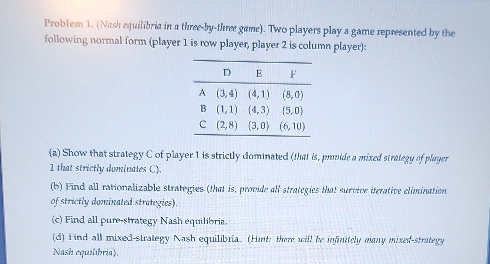 Solved Problem 1. (Nash equilibria in a three-by-three | Chegg.com