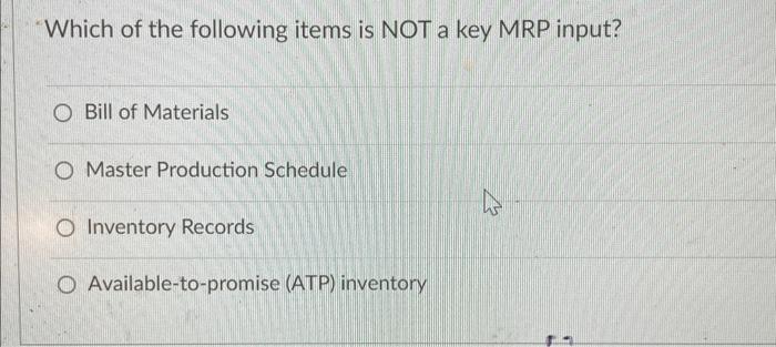 Solved Which of the following items is NOT a key MRP input? | Chegg.com