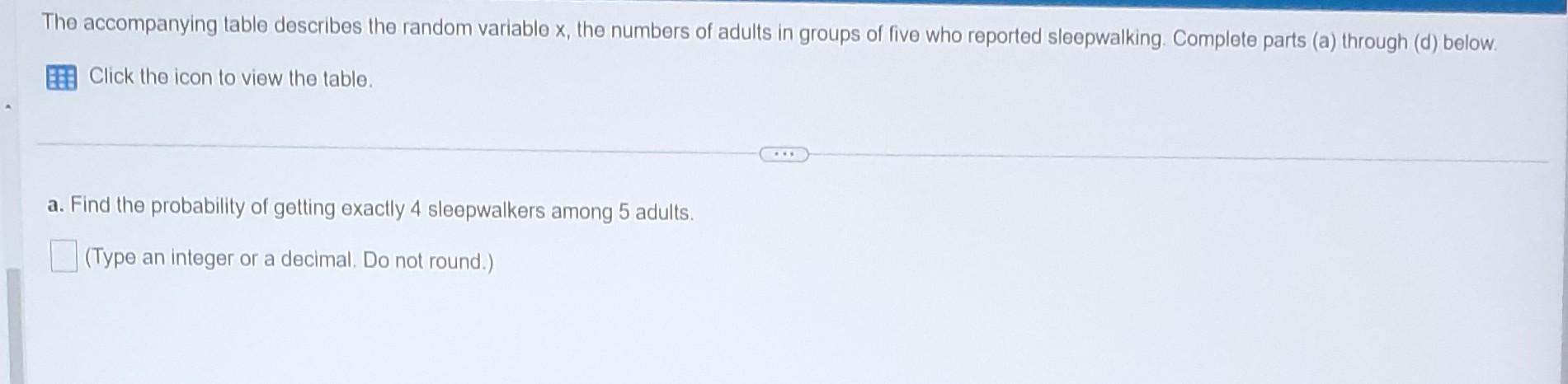 Solved The accompanying table describes the random variable | Chegg.com