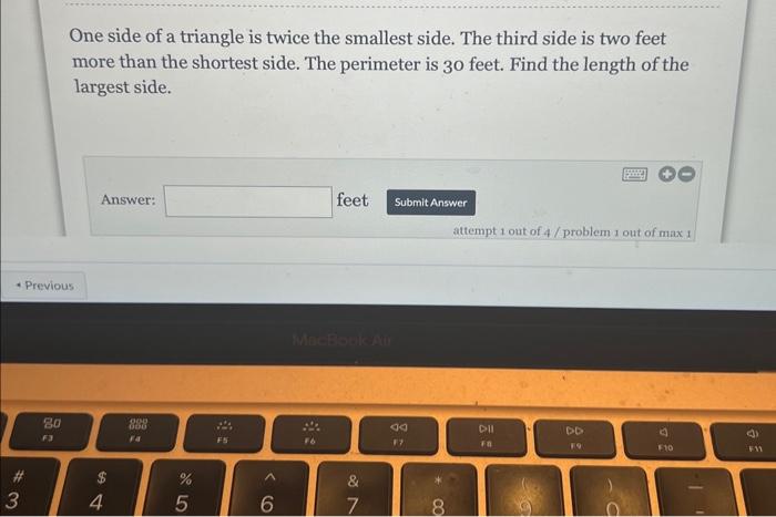 Solved One side of a triangle is twice the smallest side. | Chegg.com