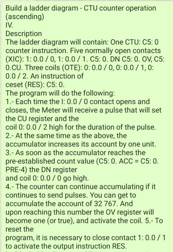 Solved Build a ladder diagram - CTU counter operation | Chegg.com