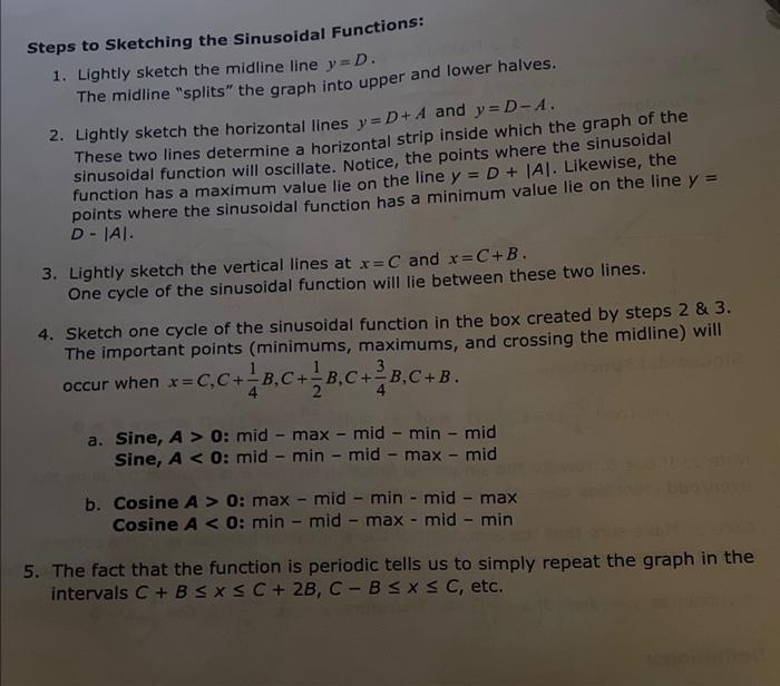 Solved Steps to Sketching the Sinusoidal Functions: 1. | Chegg.com