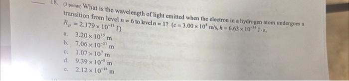 Solved 8. (3 points) What is the wavelength of light emitted | Chegg.com