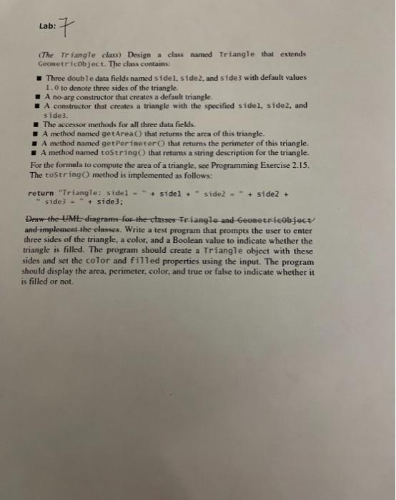 Solved Lab B 7 The Triangle Class Design A Class Named