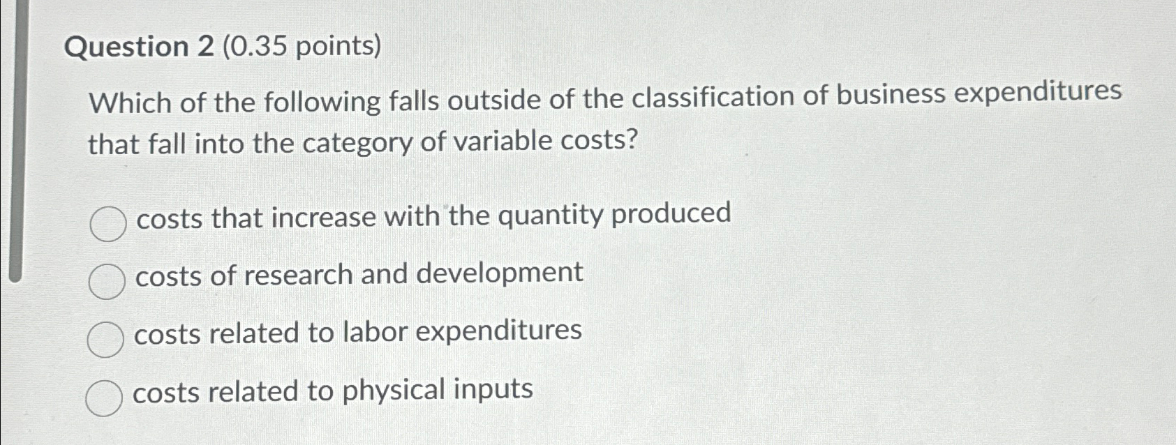 Solved Question 2 ( 0.35 ﻿points)Which of the following | Chegg.com