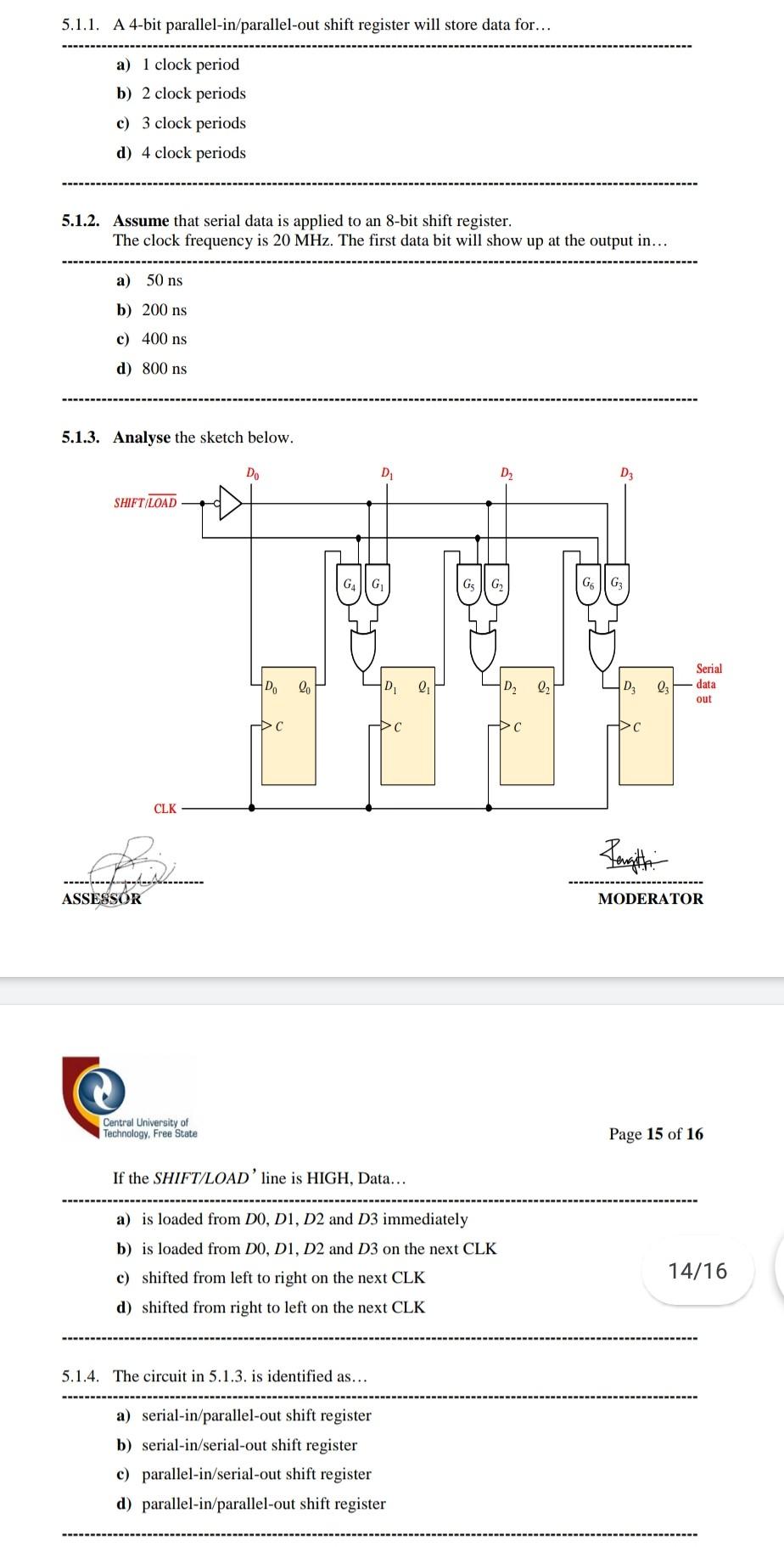 Solved 5.1.1. A 4-bit parallel-in/parallel-out shift | Chegg.com