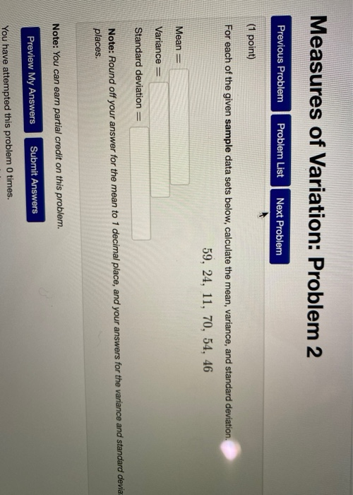 Solved Measures of Variation: Problem 2 Previous Problem | Chegg.com