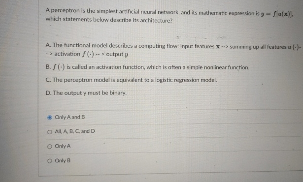Solved A perceptron is the simplest artificial neural | Chegg.com