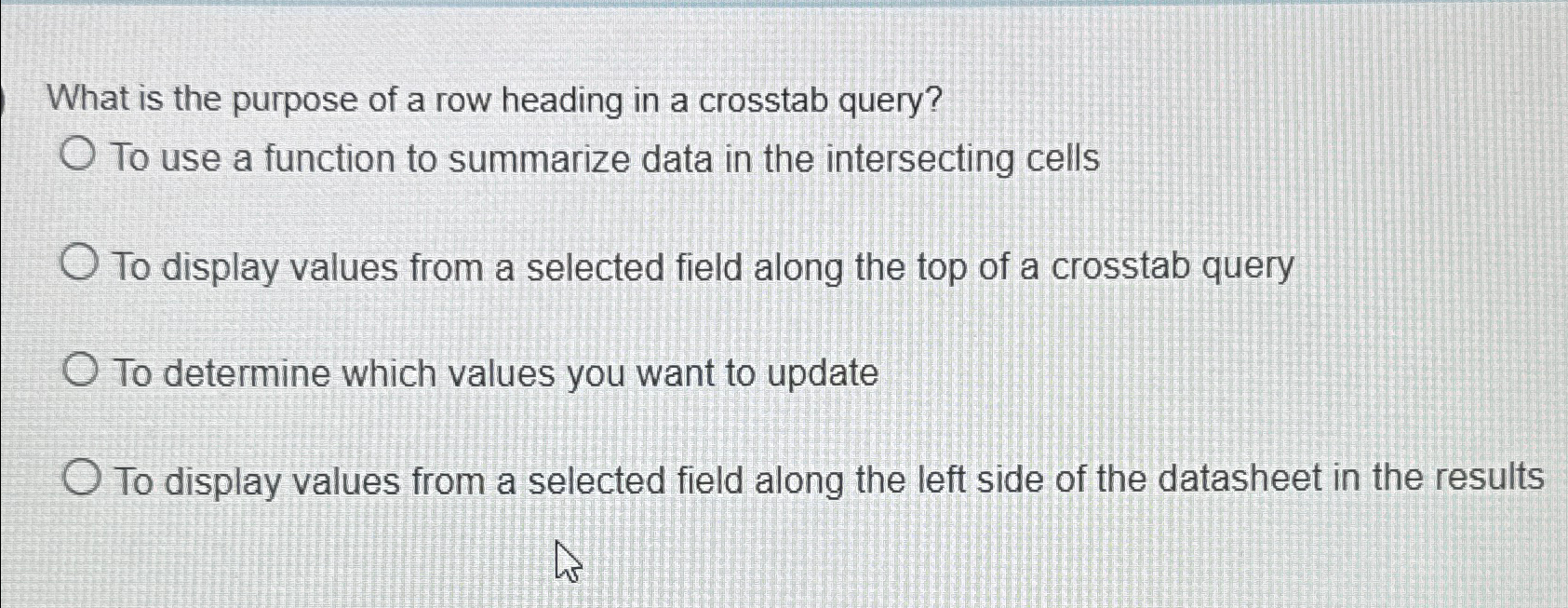 Solved What is the purpose of a row heading in a crosstab | Chegg.com