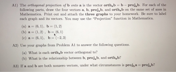 Solved Al) The orthogonal projection of b onto a is the | Chegg.com