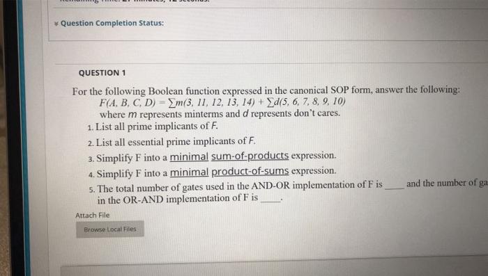 Solved For the following Boolean function expressed in the | Chegg.com