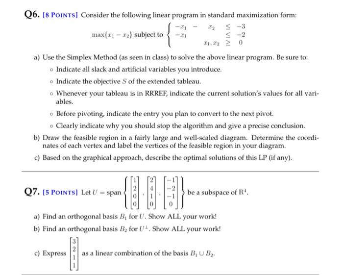 Solved Q6. [8 POINTS] Consider the following linear program | Chegg.com