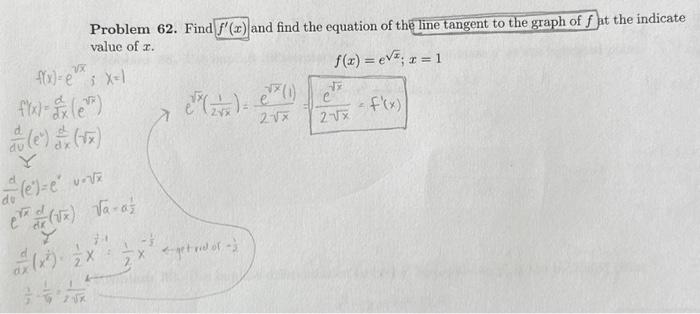 Solved Problem 62. Find f′(x) and find the equation of the | Chegg.com