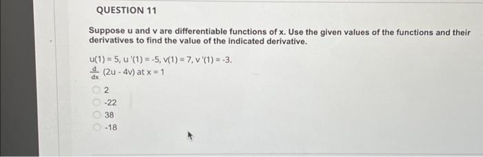 Solved Suppose u and v are differentiable functions of x. | Chegg.com