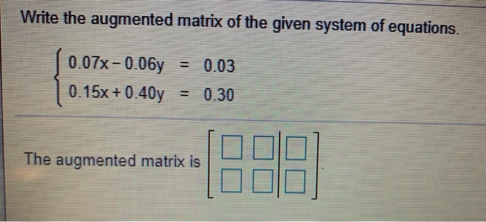Solved Write the augmented matrix of the given system of | Chegg.com