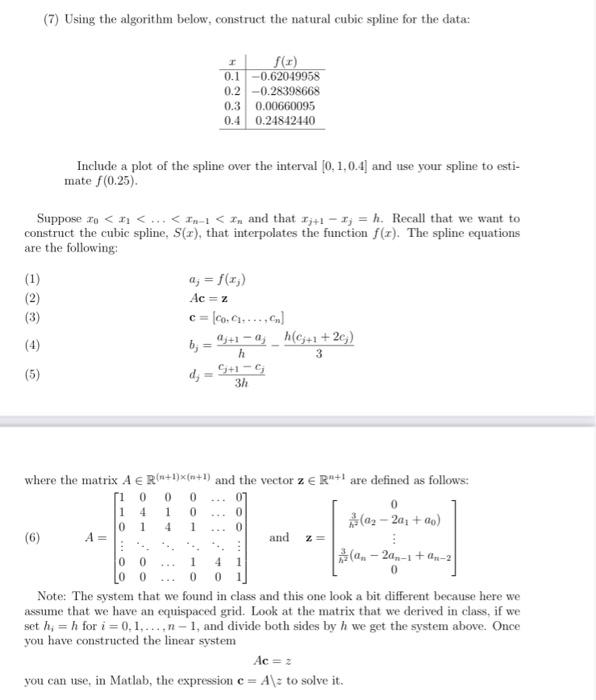 Solved (7) Using the algorithm below, construct the natural | Chegg.com