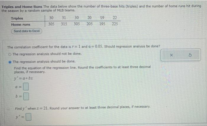 Solved Triples and Home Runs The data below show the number | Chegg.com