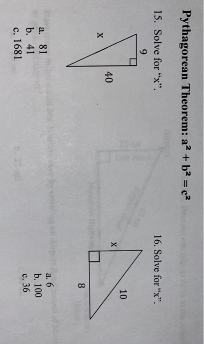 Solved Pythagorean Theorem: a2 + b2 = c2 15. Solve for "x". | Chegg.com