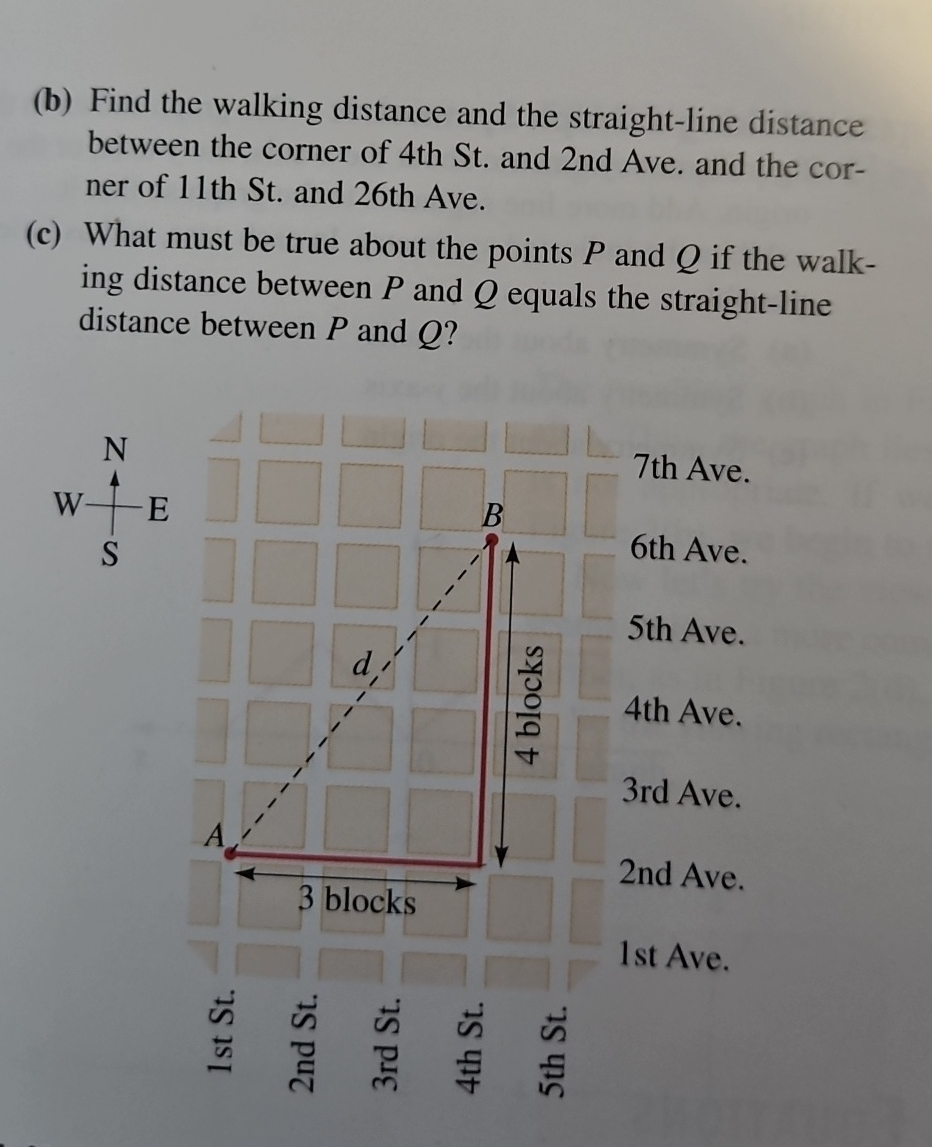 Solved (b) ﻿Find the walking distance and the straight-line | Chegg.com