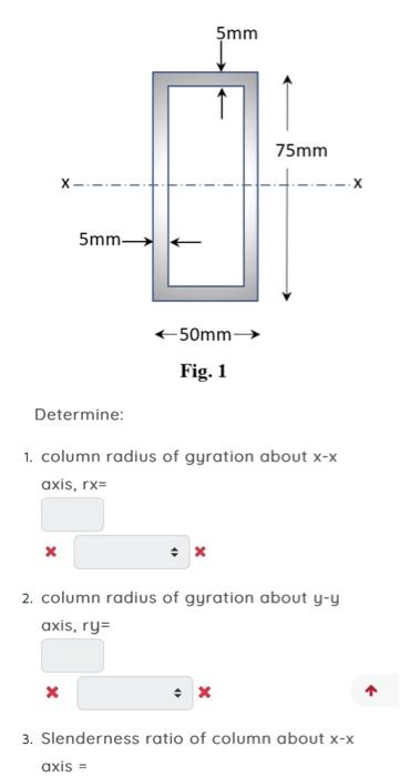 Solved 1. column radius of gyration about x−x axis, rx= × × | Chegg.com