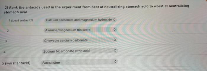 2) Rank the antacids used in the experiment from best | Chegg.com