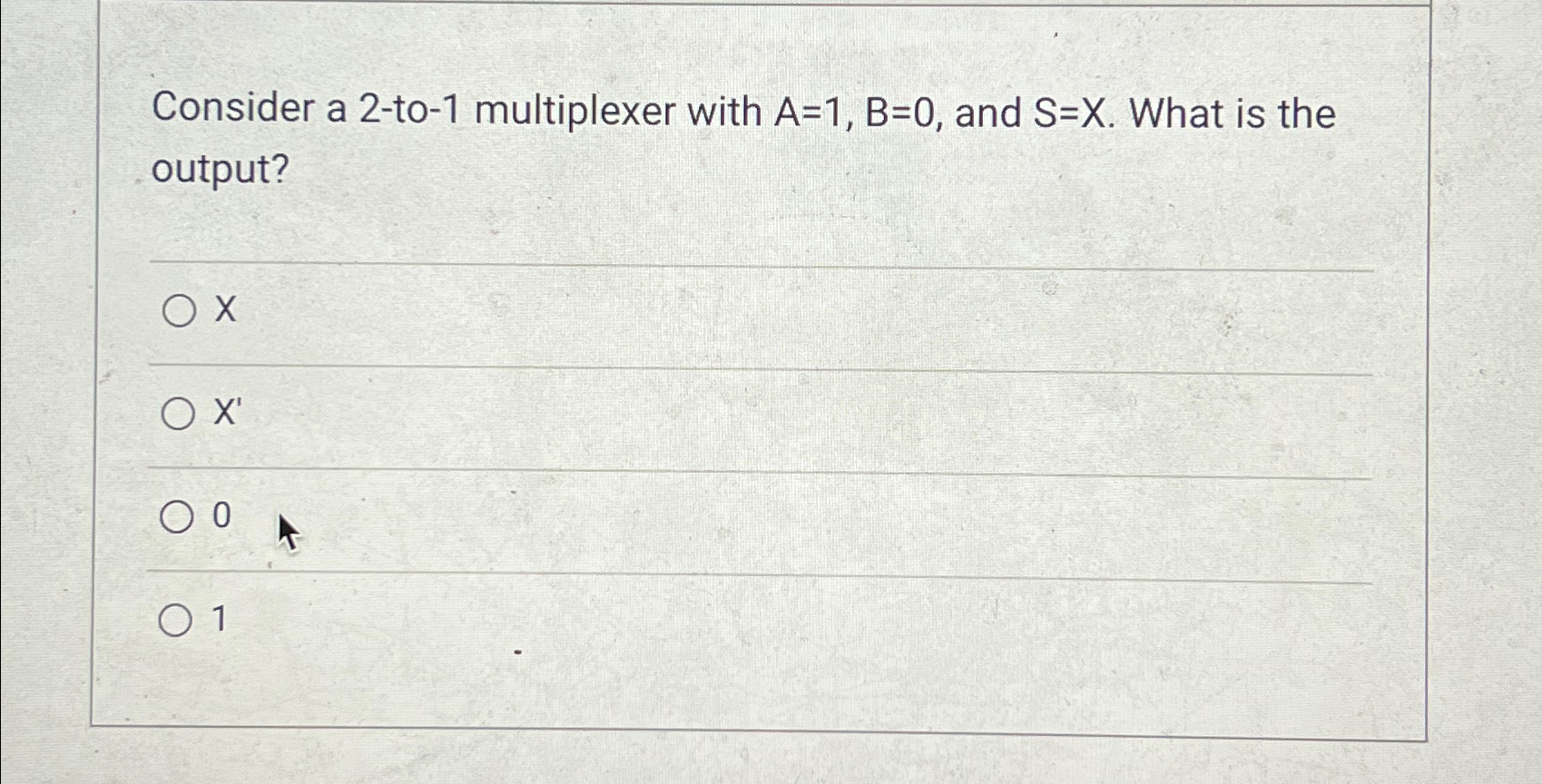 Solved Consider a 2-to-1 ﻿multiplexer with A=1,B=0, ﻿and | Chegg.com