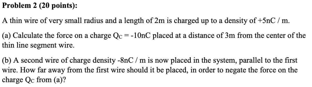 Solved A thin wire of very small radius and a length of 2m | Chegg.com