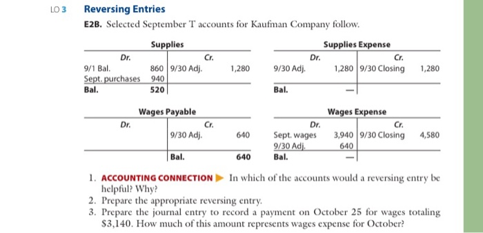 Solved LO 3 Reversing Entries E2B. Selected September T | Chegg.com